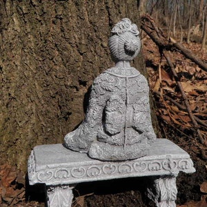Cement Geisha Girl & Bench Pair Garden Art Concrete Asian Antiqued Gray ...