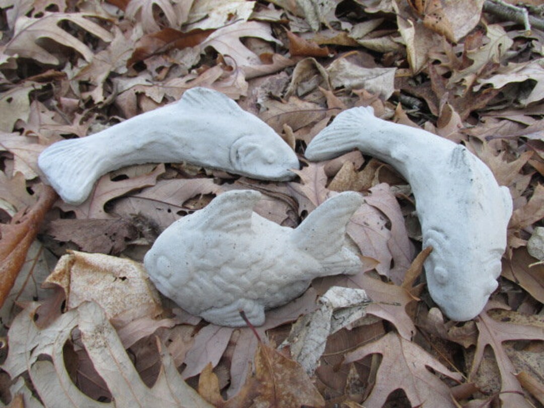 4" - 6 1/2" Long Cement Fish Lot of 3 Garden Art Concrete Statue School ...