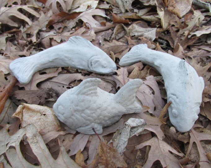 4" - 6 1/2" Long Cement Fish Lot of 3 Garden Art Concrete Statue School ...