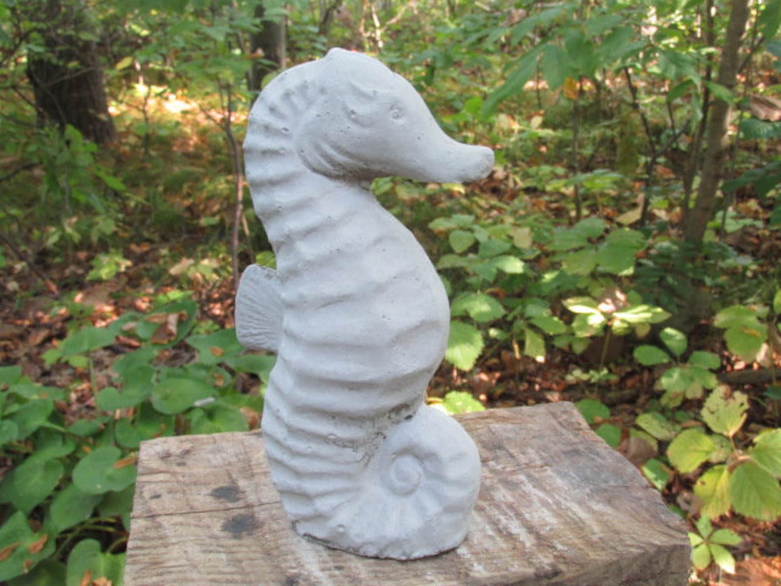 8" Tall Cement Seahorse Statue Garden Art Concrete Sea Ocean Creature ...