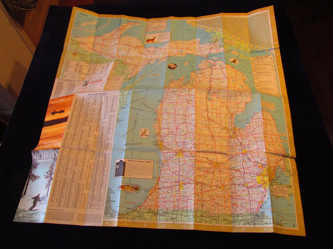 Actual Original Vintage Official 1969 Michigan Highway State Road Map ...