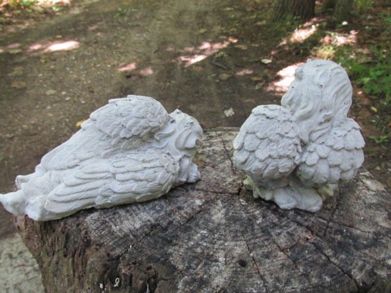 Adorable Pair of Cement Baby Angel Cherub Garden Art Concrete Statue ...