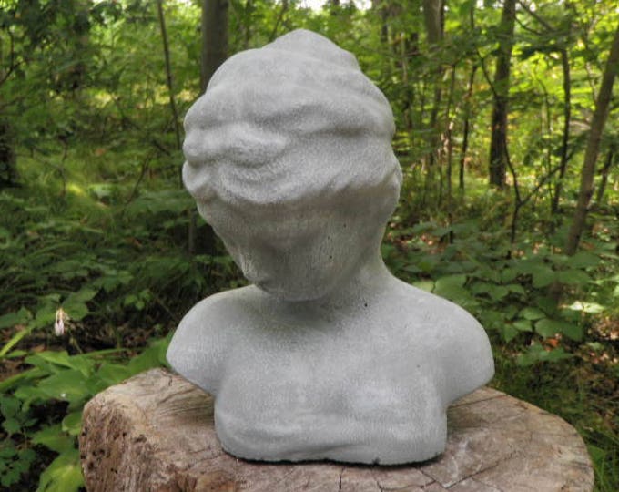 9" Antiqued Gray & White Cement Female Bust Sculpture Garden Art ...