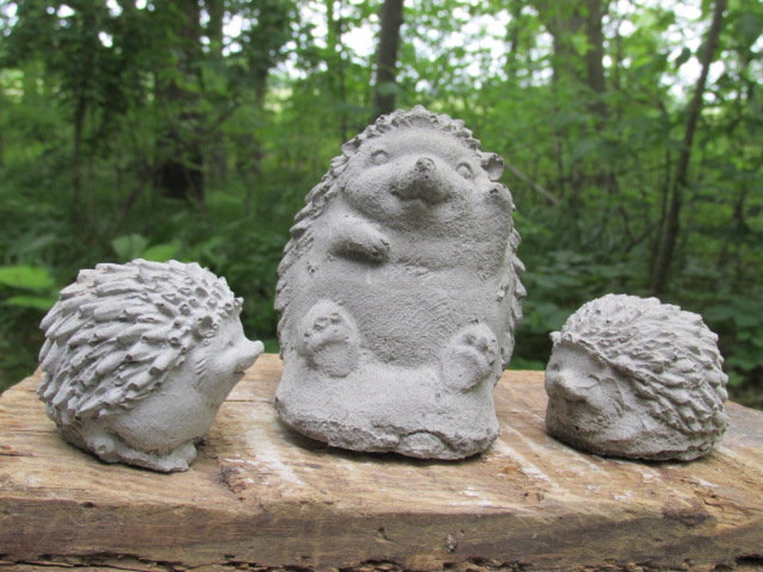 1 1/2" -3 1/2" Tall Cement Hedgehog Family Lot of 3 Garden Concrete ...