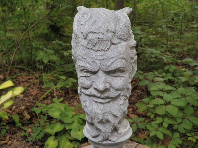 Antiqued 13" Cement Devil Head Satan Lucifer Satyr Garden Art Statue ...