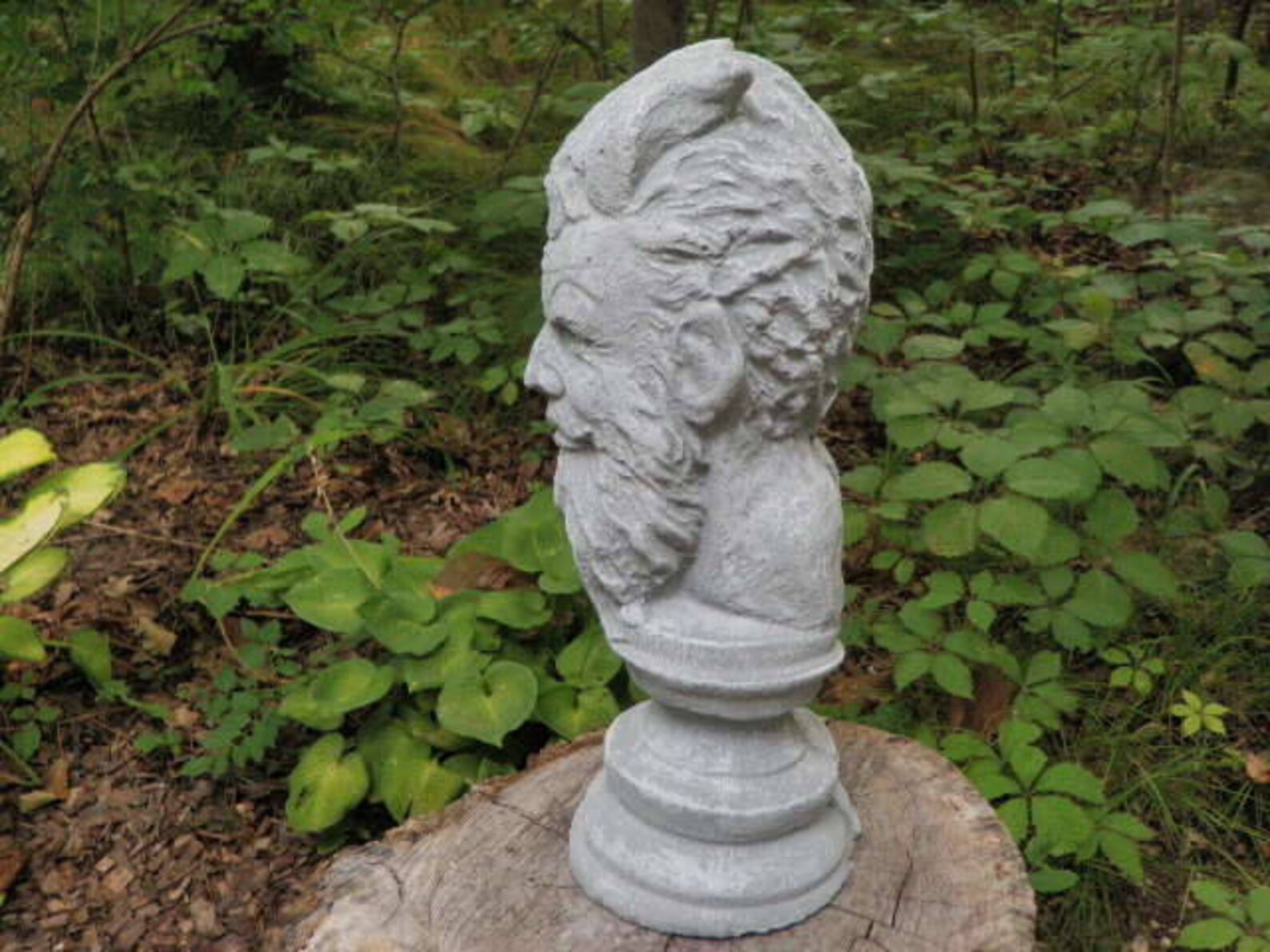 Antiqued 13" Cement Devil Head Satan Lucifer Satyr Garden Art Statue ...