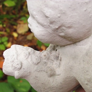 7" Cement Lying Angel Cherub Holding Roses in Hands Garden Art Concrete ...