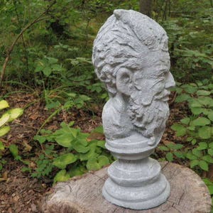Antiqued 13" Cement Devil Head Satan Lucifer Satyr Garden Art Statue ...