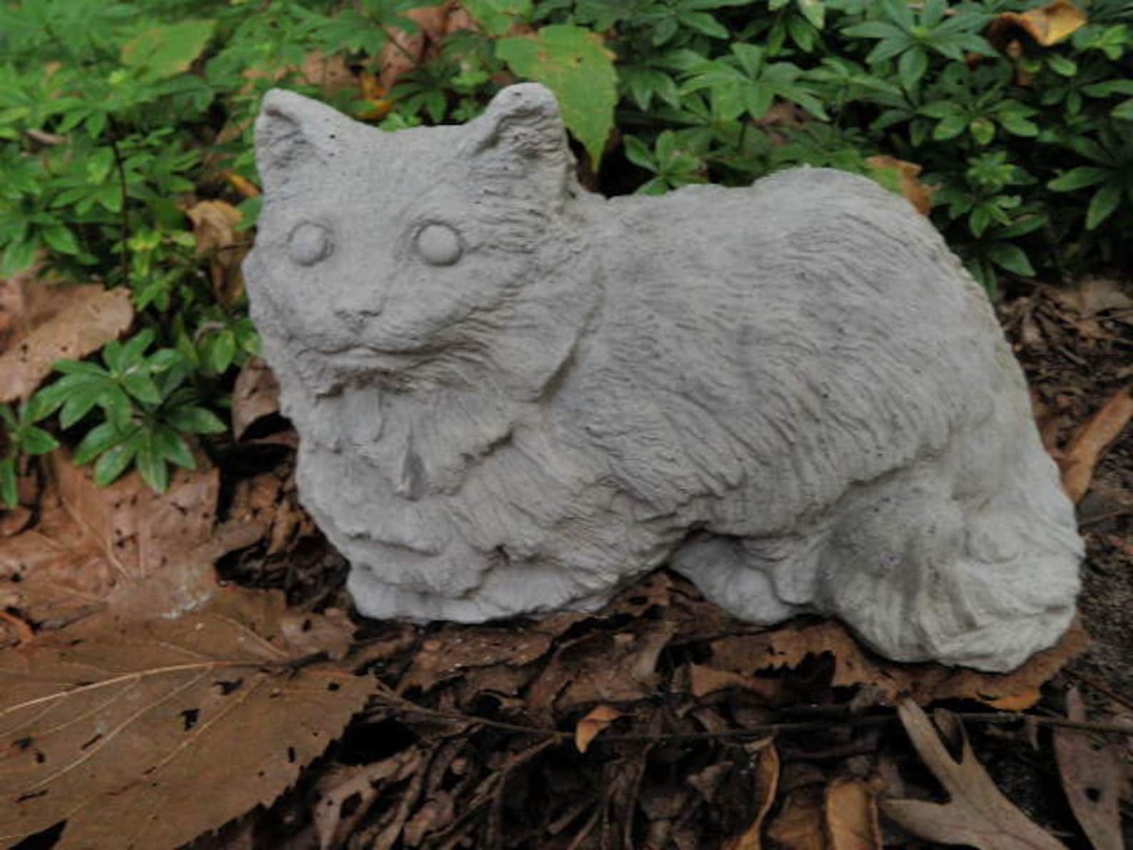 8" Long Cement Lying Cat Kitten Garden Art Concrete Statue - Etsy