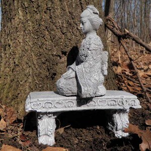 Cement Geisha Girl & Bench Pair Garden Art Concrete Asian Antiqued Gray ...