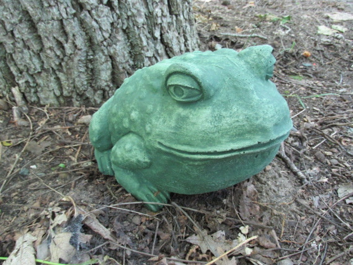 3 1/2 Tall Cement Wide Mouth Green Frog Garden Concrete - Etsy