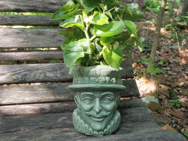 6" Tall Cement Gentleman Man Head Planter Garden Art Green Concrete ...