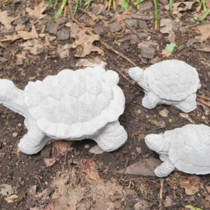 4 1/2"-8" Long Cement Turtle Lot of 3 Garden Art Concrete Statue ...
