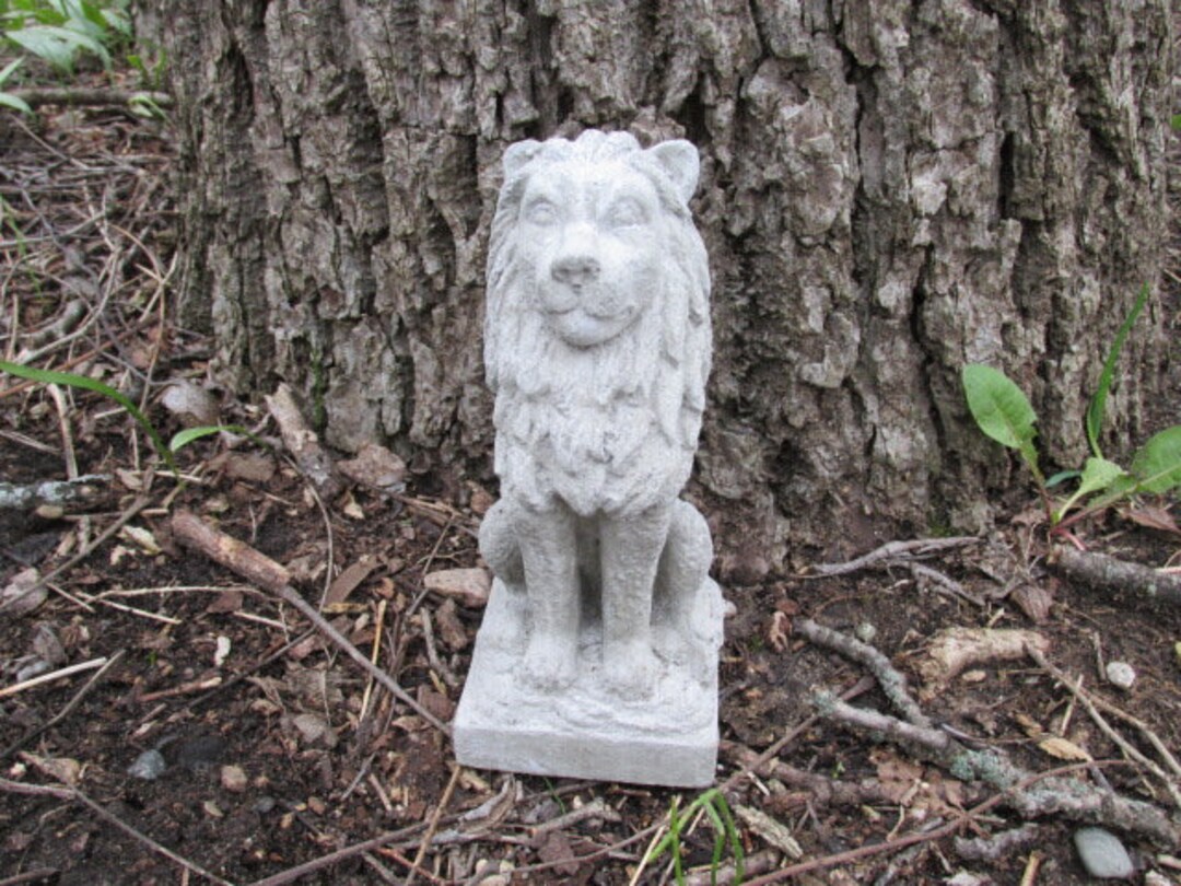 7" Tall Cement Lion Sitting up Garden Art Concrete Statue Leo Feline ...