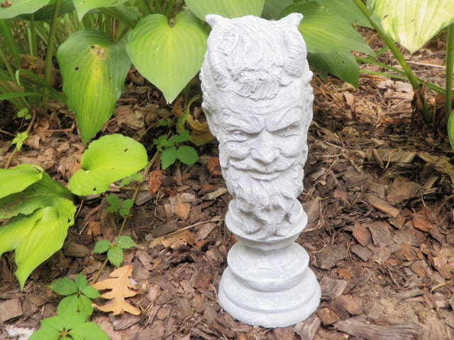 Antiqued 13" Cement Devil Head Satan Lucifer Satyr Garden Art Statue ...