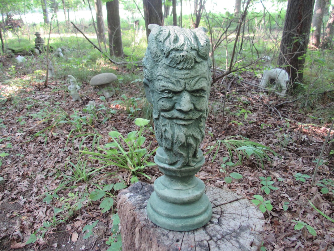Cement 13" Devil Head Satan Lucifer Satyr Garden Art Statue Concrete ...