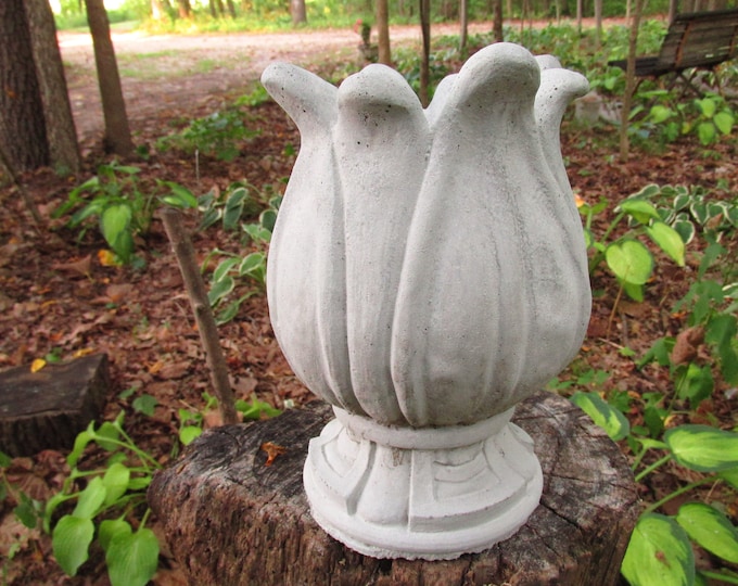 10 1/2" Tall Cement Flower Bud Tulip Fountain Topper Top Garden Art ...