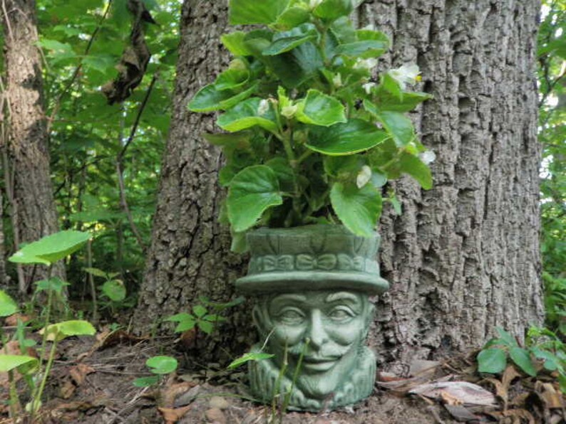 6" Tall Cement Gentleman Man Head Planter Garden Art Green Concrete ...