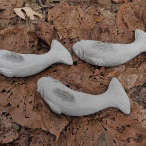 Cement 6" Long Fish Lot of 3 Garden Art Concrete Statue for Pond, Bird ...
