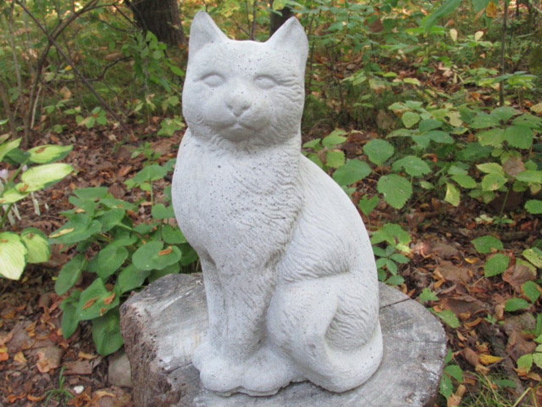 10" Tall Cement Sitting up Kitten Cat Garden Art Concrete Statue Kitty ...