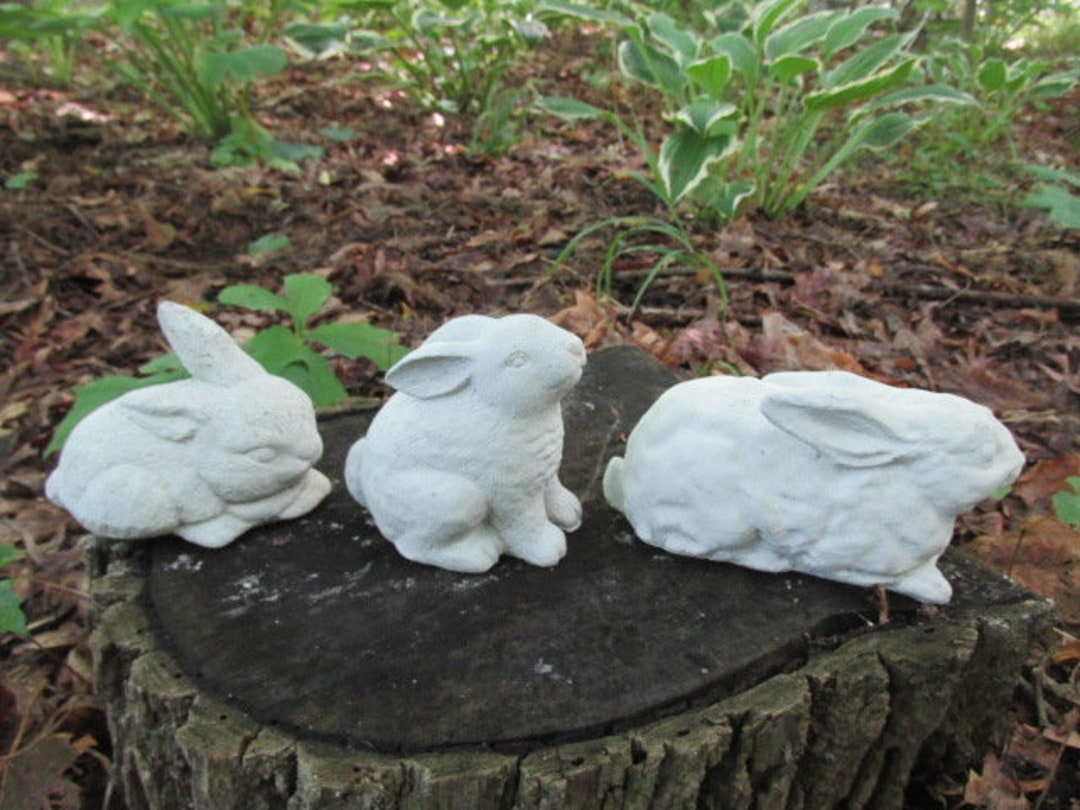 Cement Bunny Rabbit Lot of 3 Garden Statue Concrete Hare Precious ...