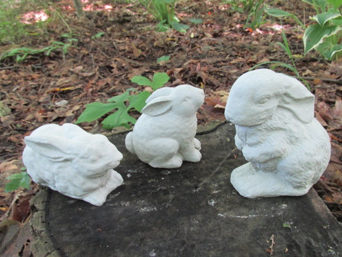 Cement Bunny Rabbit Lot of 3 Garden Statue Concrete Hare Super Cute ...