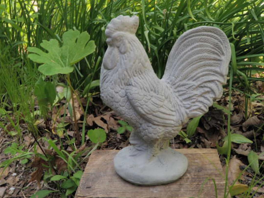 10" Tall Cement Rooster Chicken Garden Art Statue Concrete Farm Animal ...