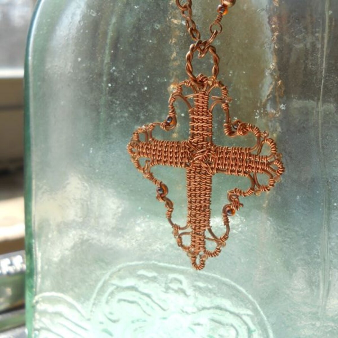 Faith Ornate Wire Woven Cross in Copper - Etsy