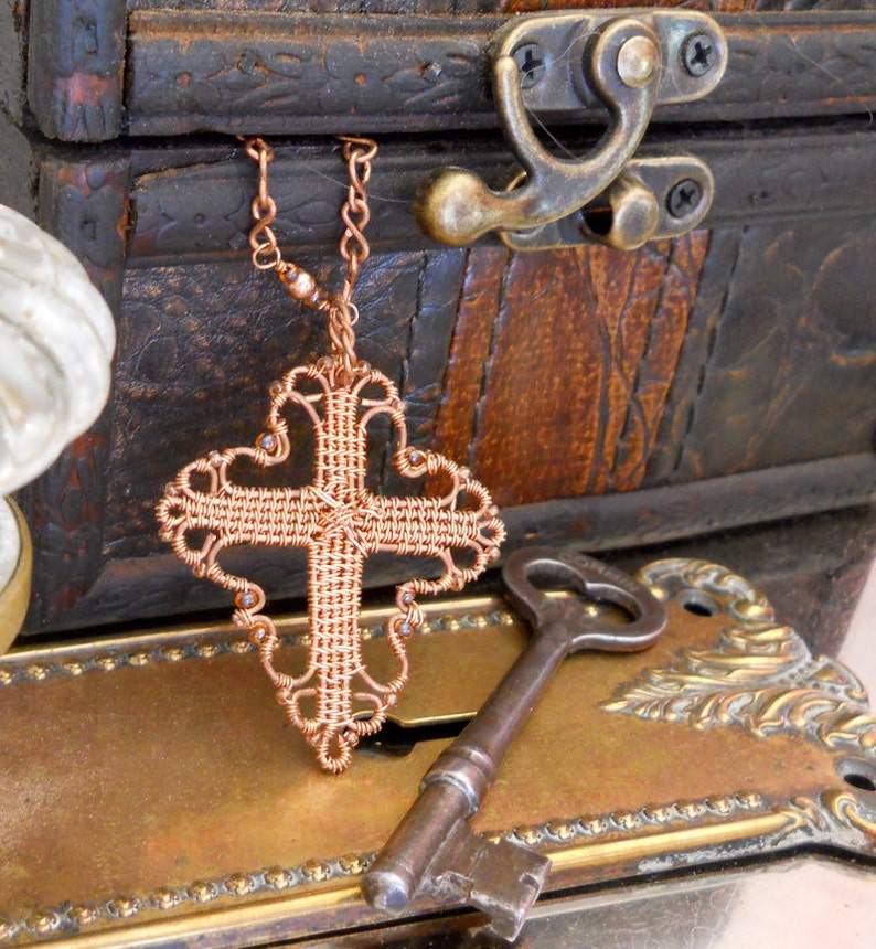Faith Ornate Wire Woven Cross in Copper - Etsy