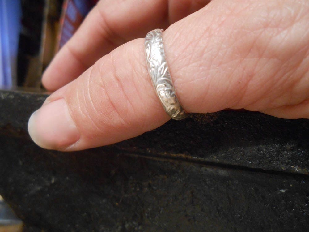 Sterling Silver Floral Pattern Band Ring, Also Available in 14kt Gold ...