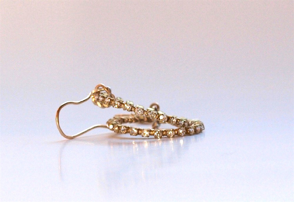 One Inch 14k Gold Fill and Crystal Hoops, Bridal Prom Earrings - Etsy