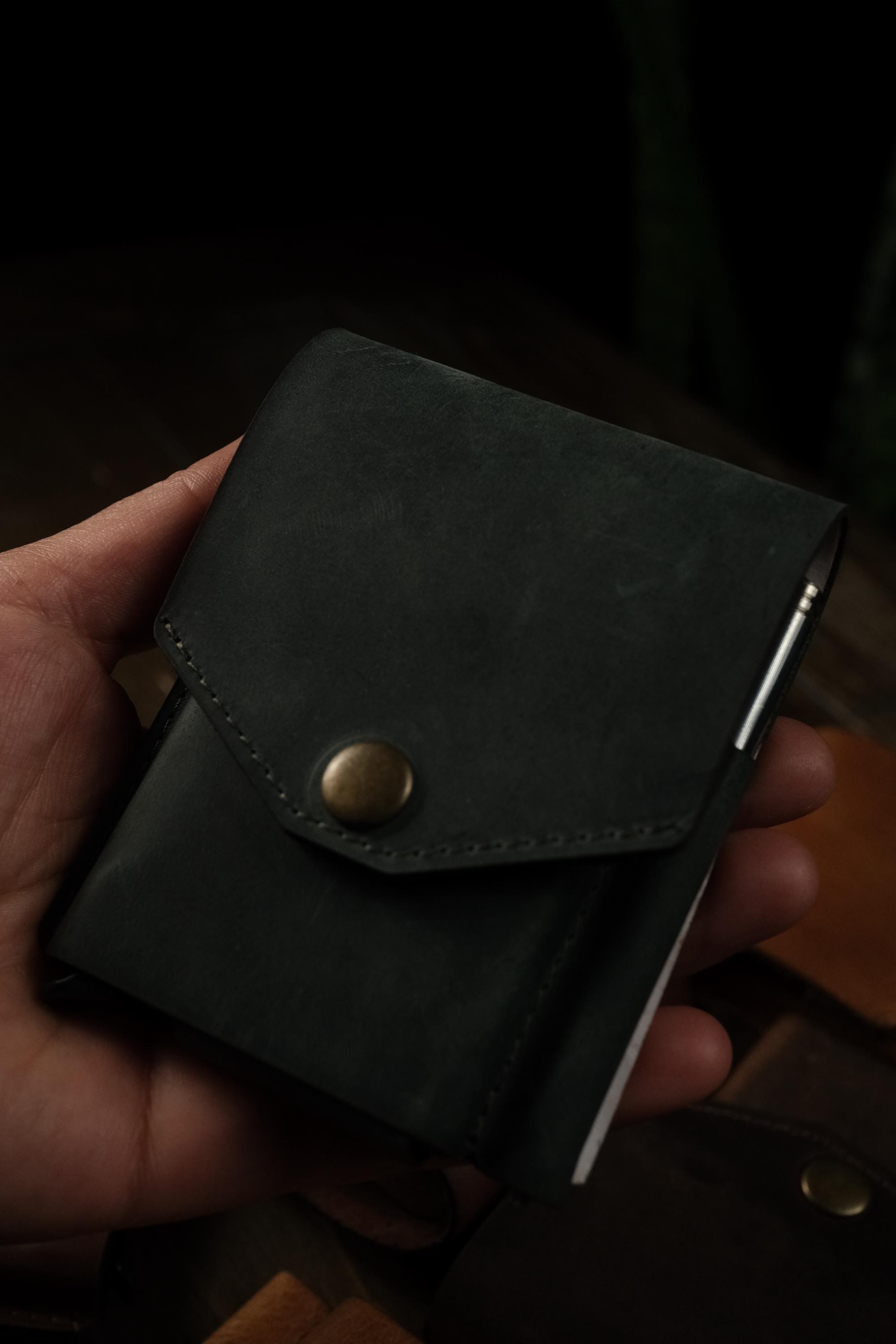 Genuine Leather Wallet With Pen Holder Notebook Luxury Small Wallet ...