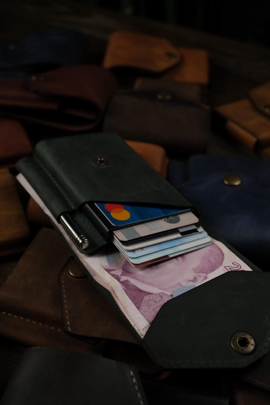 Cowhide Leather Wallet With Pen & Notepad Holder - Etsy