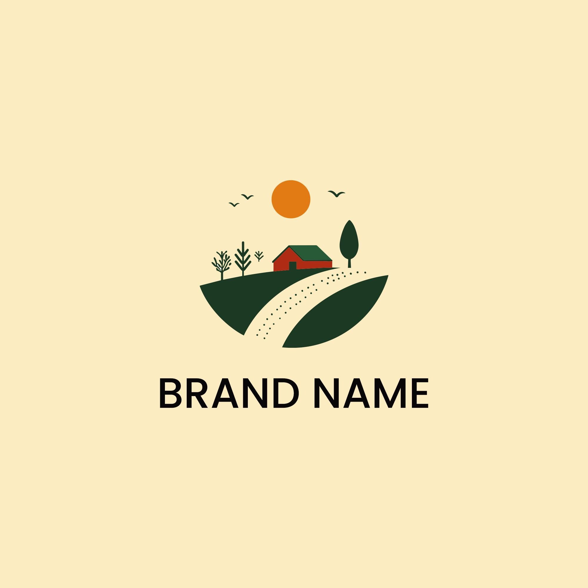 Minimalist Farm Scene Logo Country Landscape Illustration Vector ...
