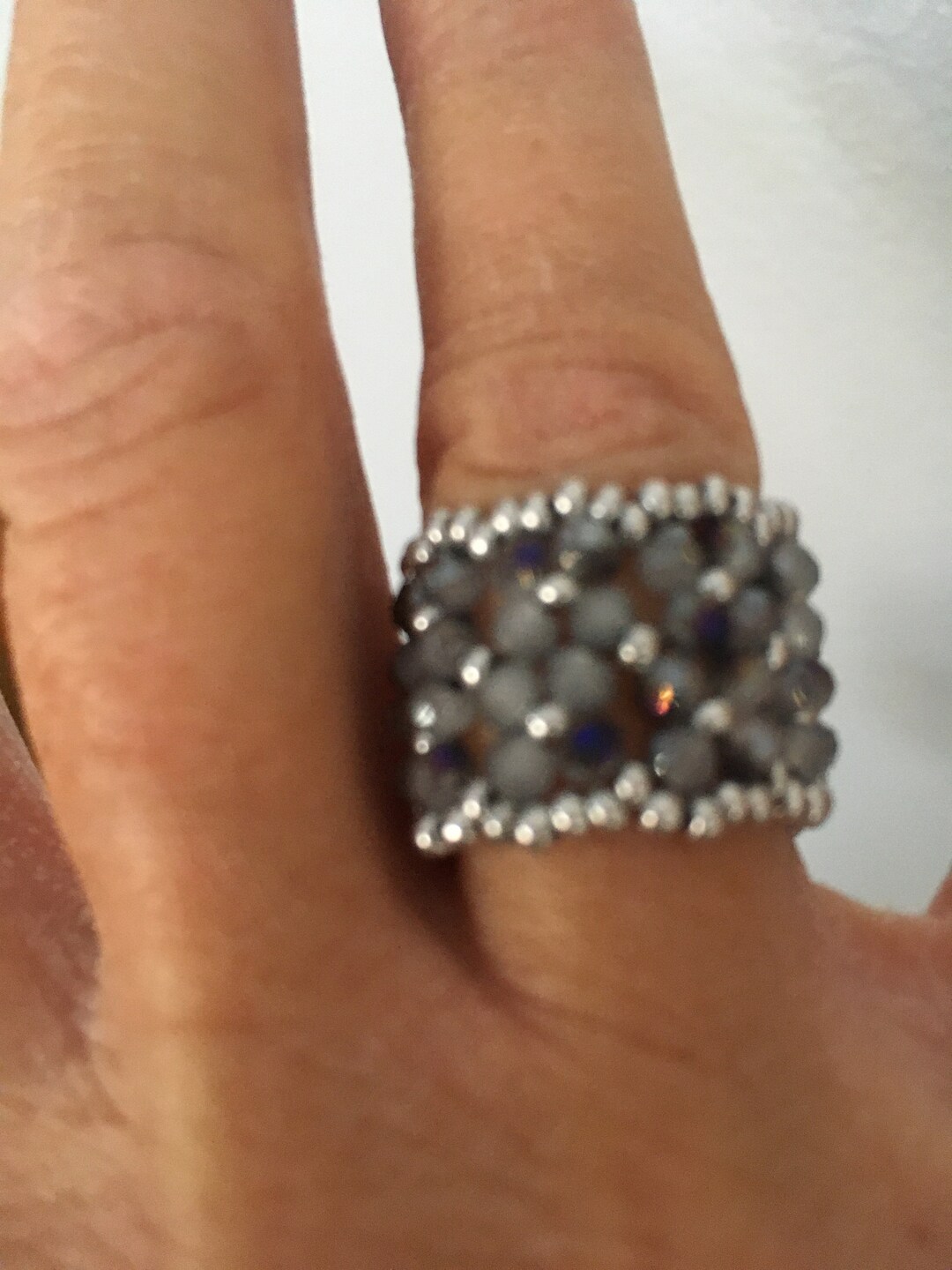 Crystal Bicone and Silver Beaded Ring Size 7 - Etsy