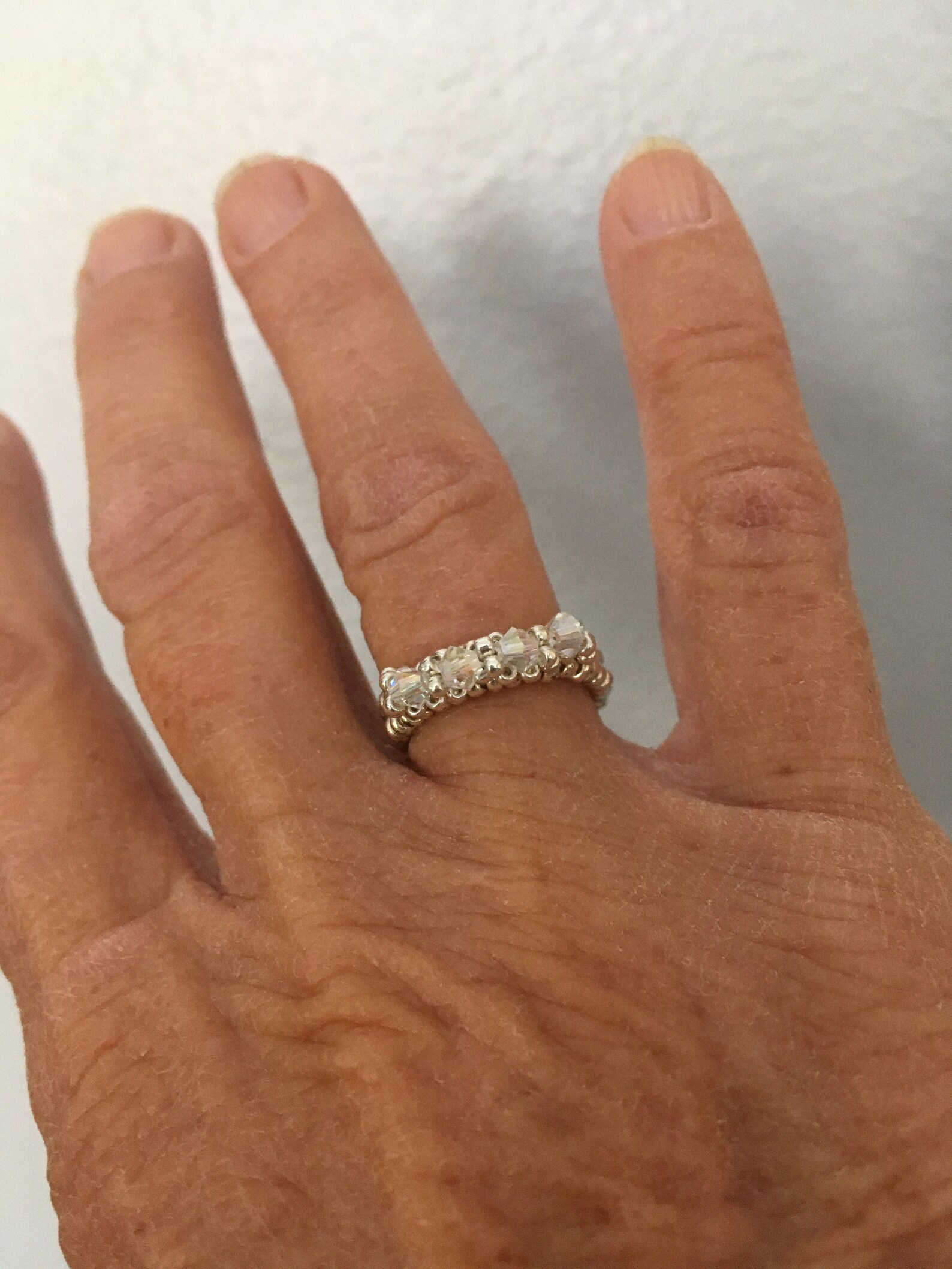 Crystal Hand Beaded Ring With Seed Beads Size 7 - Etsy