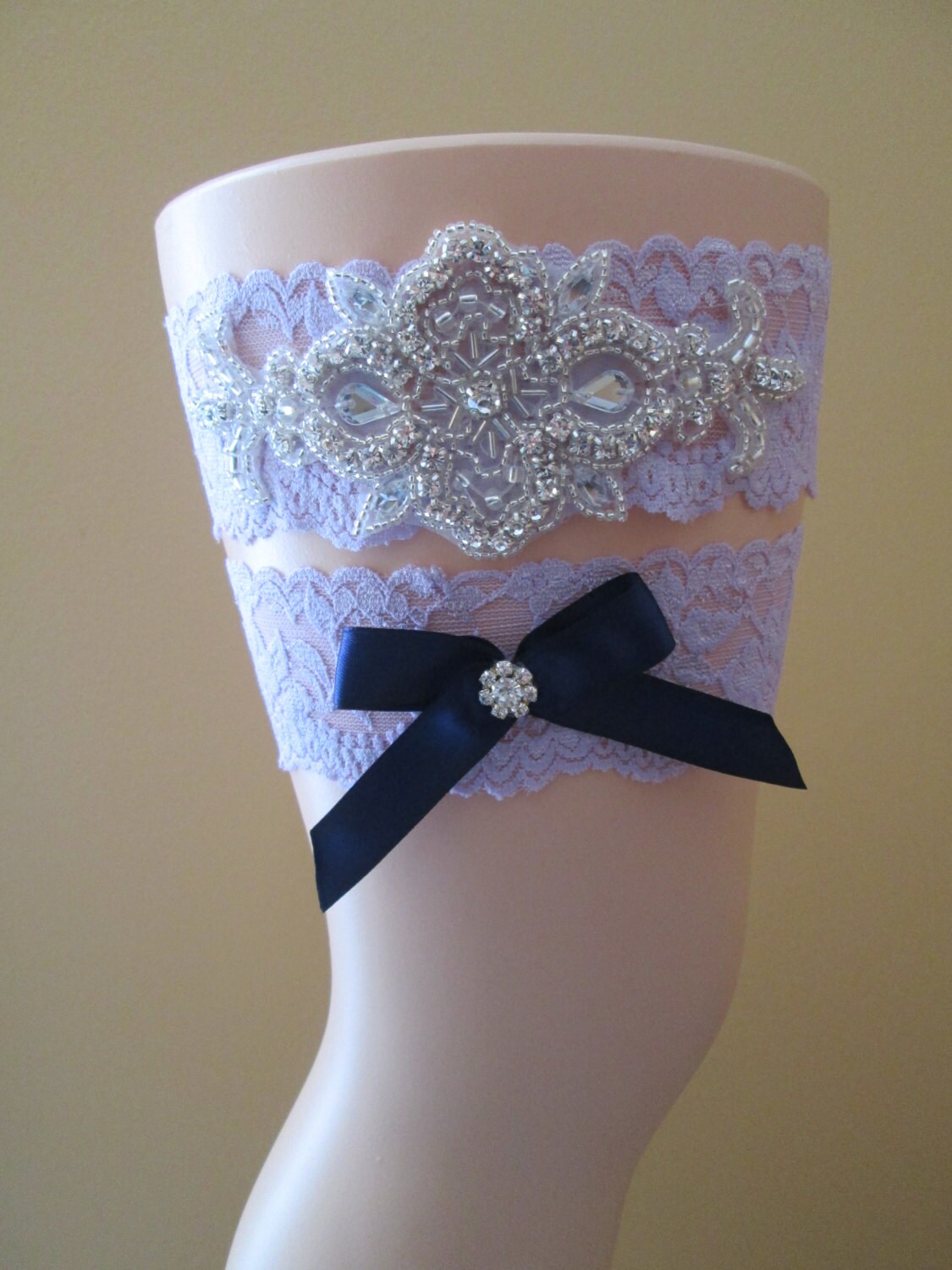Lilac Purple Lace Wedding Garter Set Ultra Violet Navy Blue - Etsy