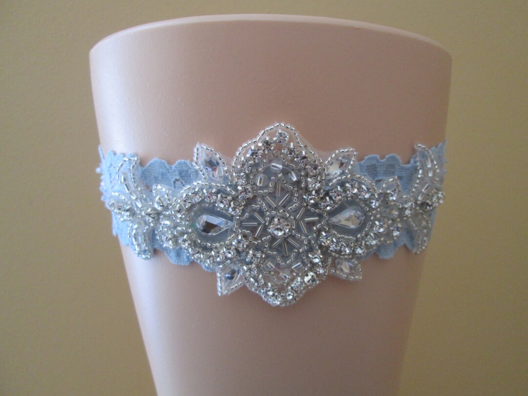 Powder Blue Wedding Garter, Single Dusty Blue Garters, Antique Blue ...