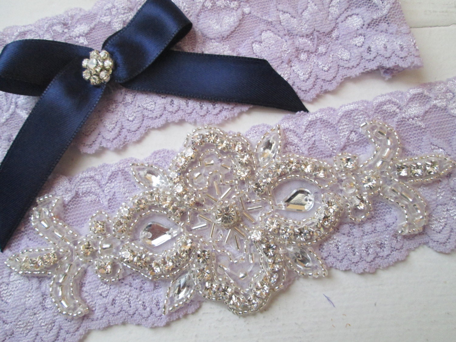Lilac Purple Lace Wedding Garter Set Ultra Violet Navy Blue | Etsy
