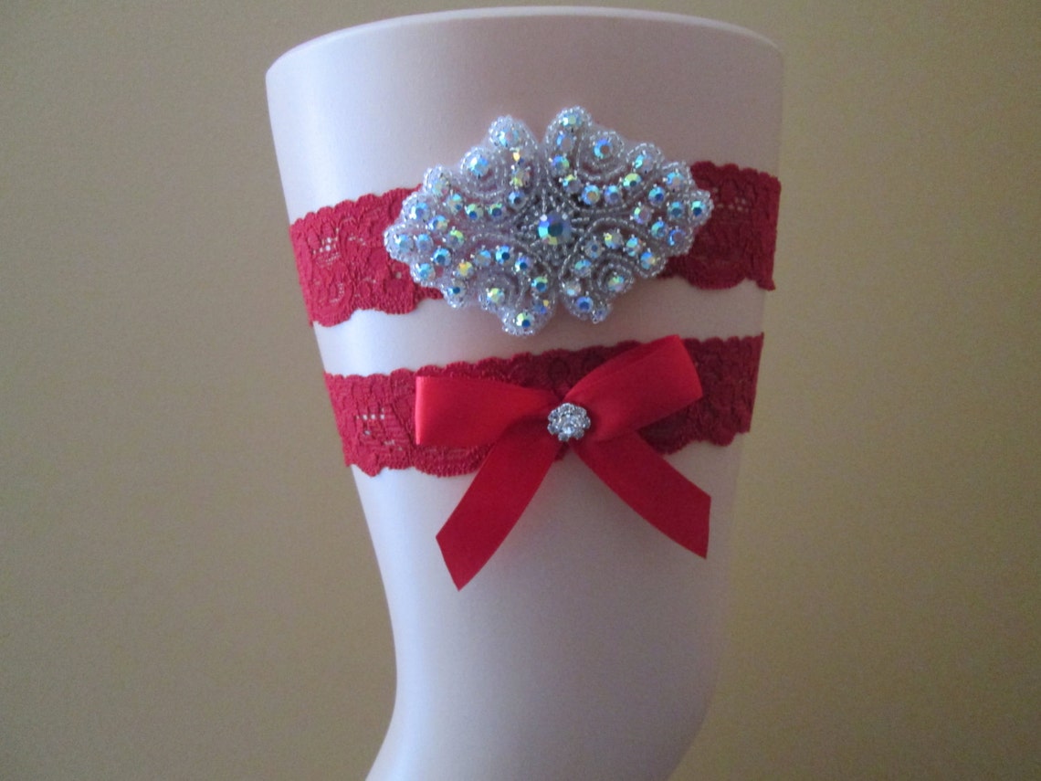 Red Christmas Wedding Garter Set Red Lace Garter W/ Crystals - Etsy