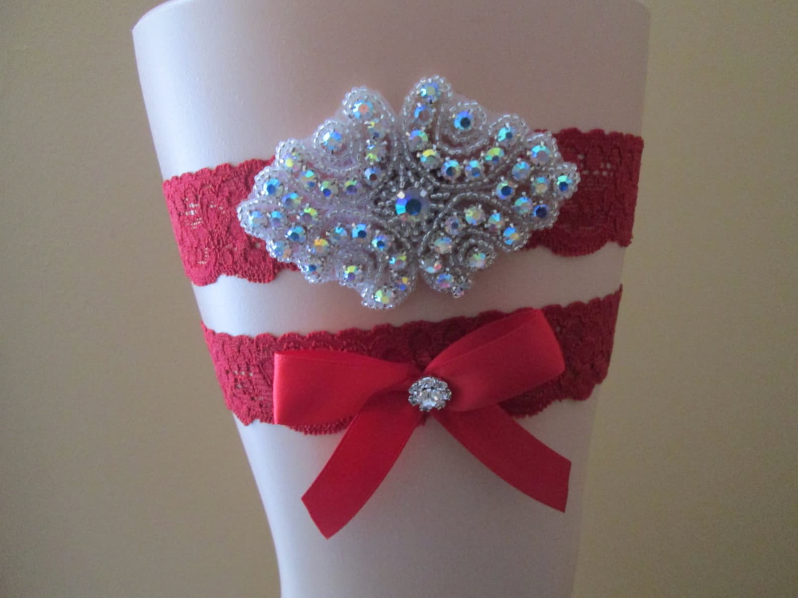 Red Christmas Wedding Garter Set Red Lace Garter W/ Crystals - Etsy