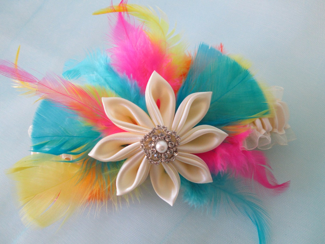 RAINBOW Wedding Garter Set Ivory Bridal Garters W/ Colorful - Etsy
