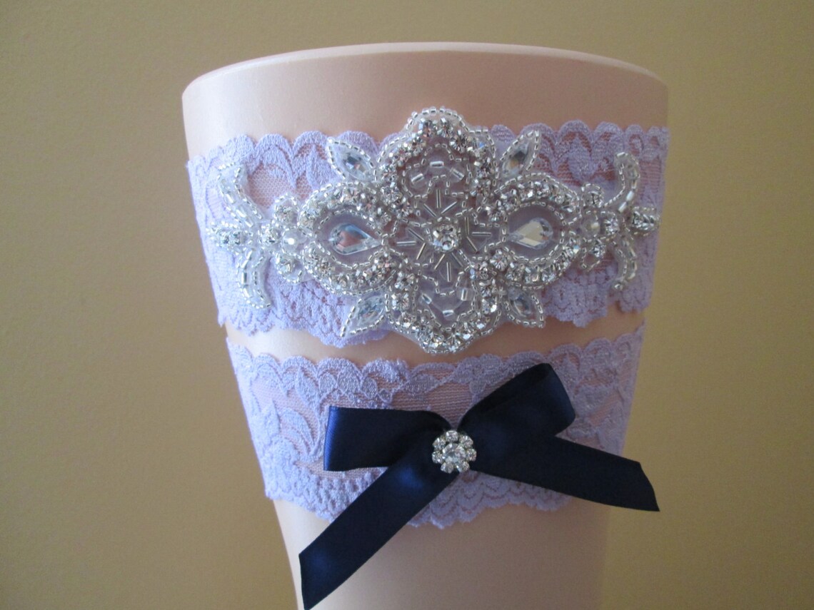 Lilac Purple Lace Wedding Garter Set Ultra Violet Navy Blue - Etsy