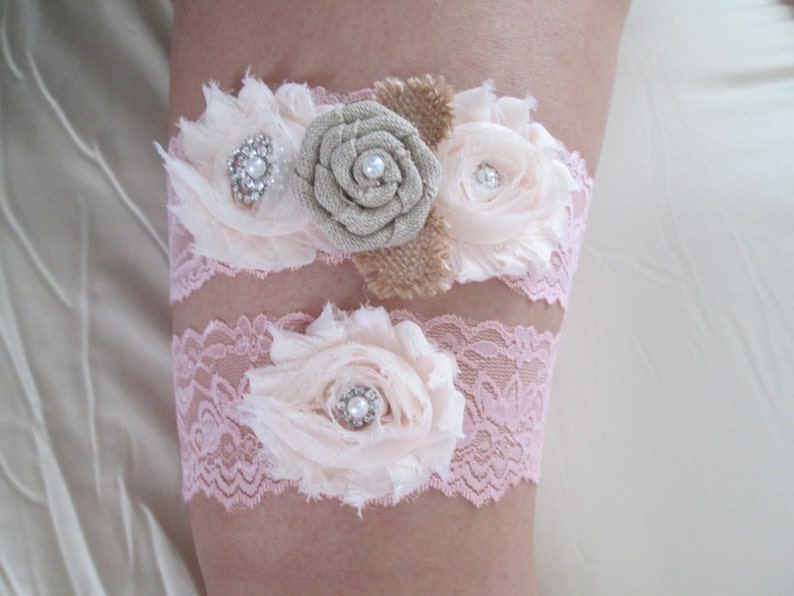 Blush Pink Wedding Garter Set Rustic Bridal Garters Shabby - Etsy
