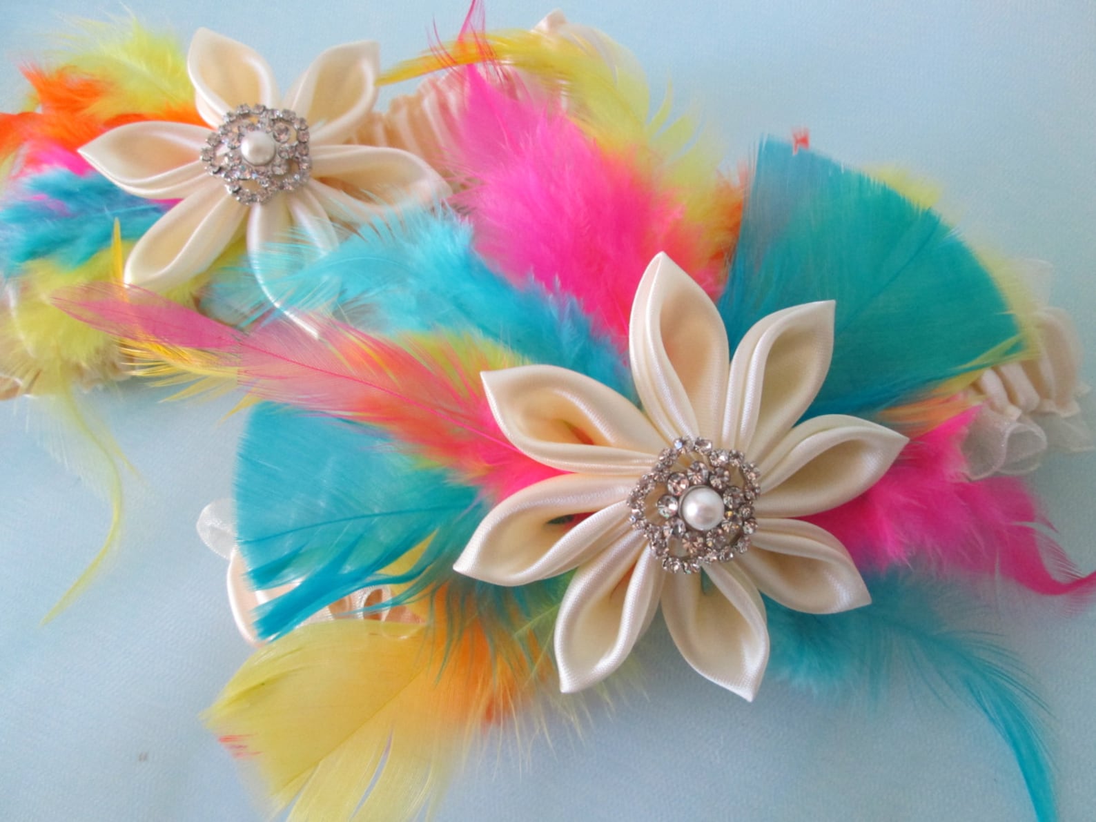 RAINBOW Wedding Garter Set Ivory Bridal Garters W/ Colorful - Etsy