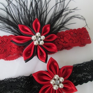 Black & Red Wedding Garter Set, Red Lace PROM Garters, Black Lace ...