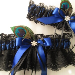 Royal Blue & Black Lace Wedding Garter Set, Something Blue Garters ...