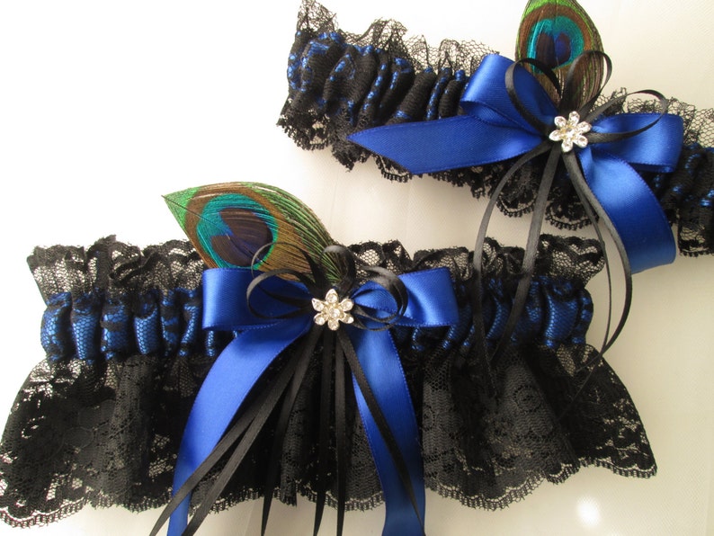 Royal Blue & Black Lace Wedding Garter Set Something Blue - Etsy