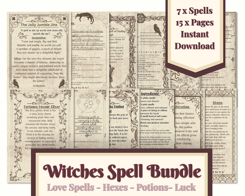 Printable Witchcraft Spell Pages – 8 Grimoire Spells – Book of Shadows ...
