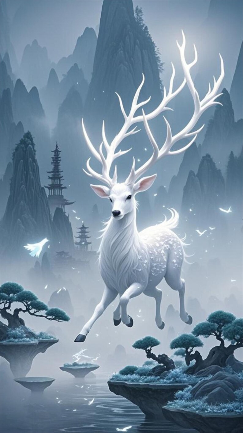 Mystical Sacred Deer Portrait – Chinese Mythology Fantasy Art. - Etsy